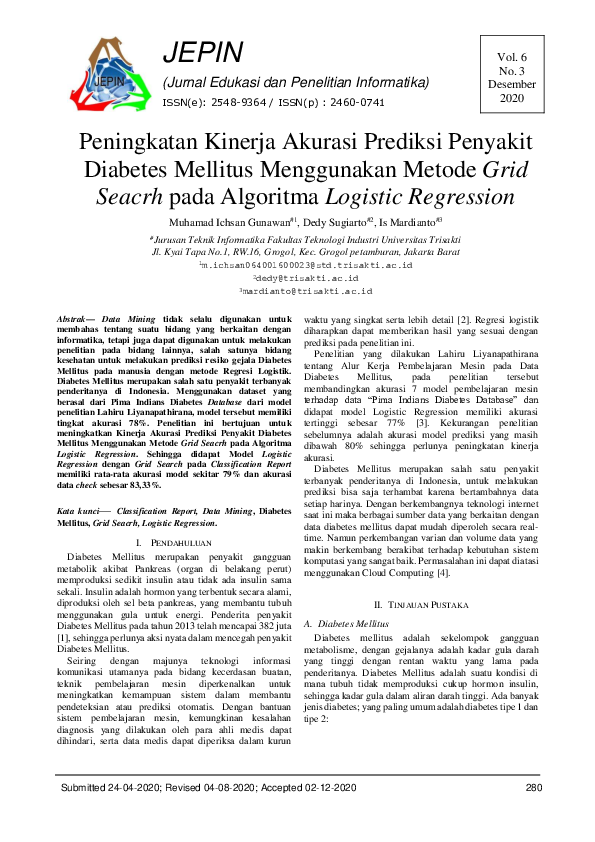 (PDF) Peningkatan Kinerja Akurasi Prediksi Penyakit Diabetes Mellitus ...