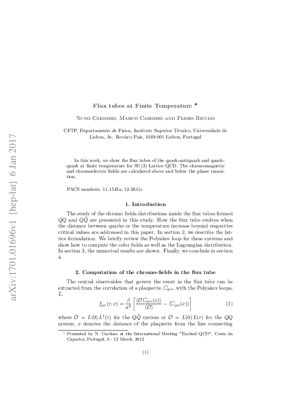 (PDF) Finite Temperature Flux Tubes in SU(3) Lattice QCD