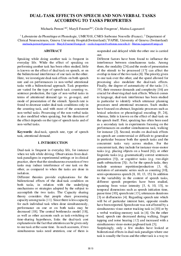 (PDF) Dual-Task Effects on Speech and Non-Verbal Tasks According to Tasks Properties