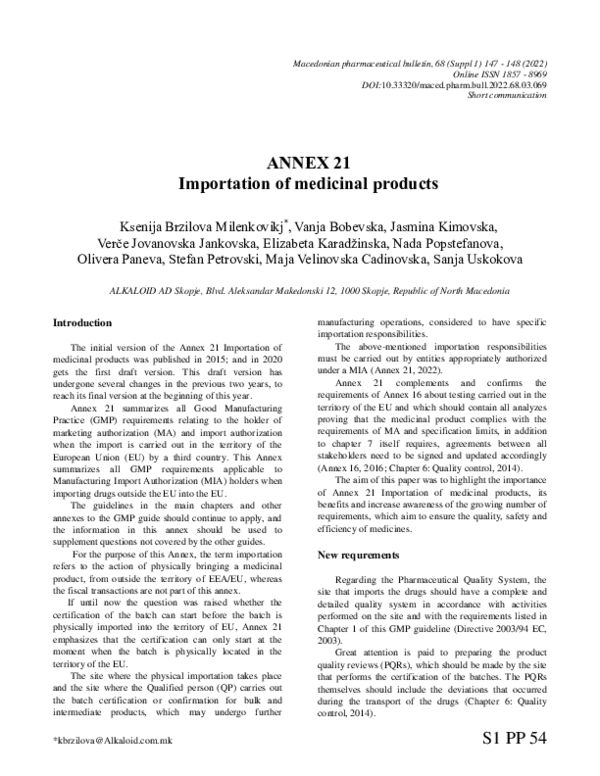 (PDF) ANNEX 21 Importation of medicinal products