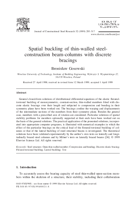 (PDF) Spatial buckling of thin-walled steel-construction beam-columns with discrete bracings