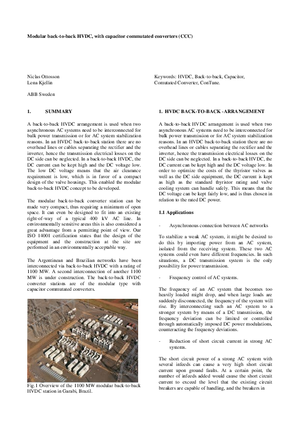 (PDF) Modular back-to-back HVDC, with Capacitor Commutated Converters (CCC)