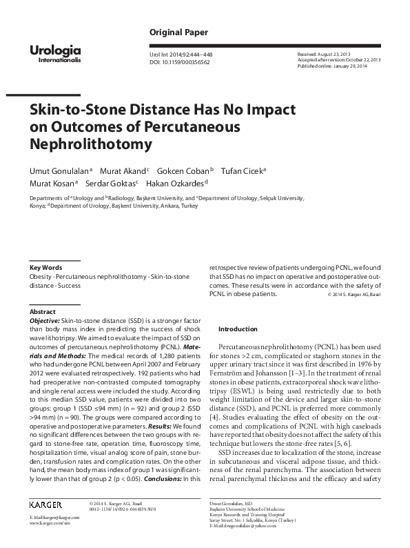 (PDF) Skin-to-Stone Distance Has No Impact on Outcomes of Percutaneous ...