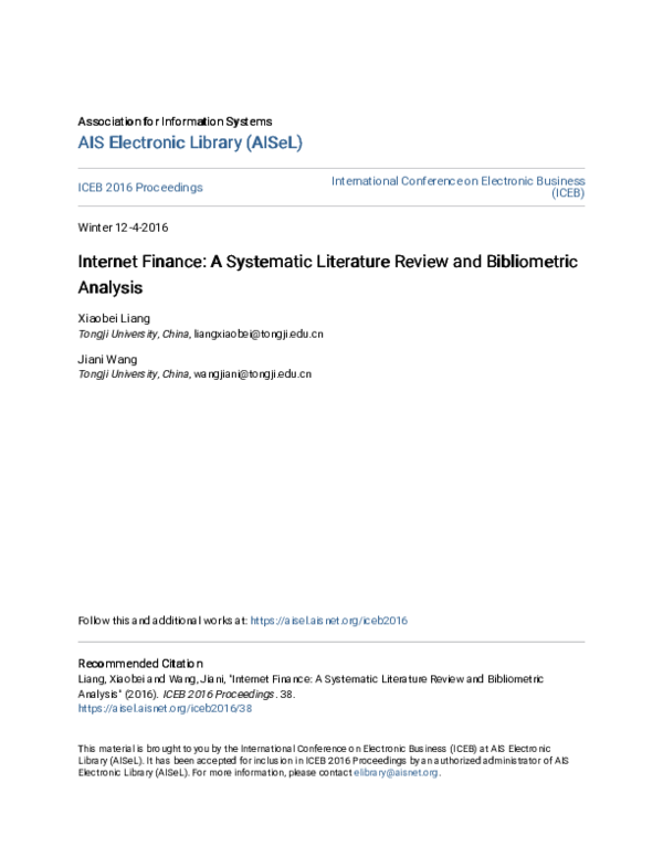 (PDF) Internet Finance: A Systematic Literature Review and Bibliometric ...