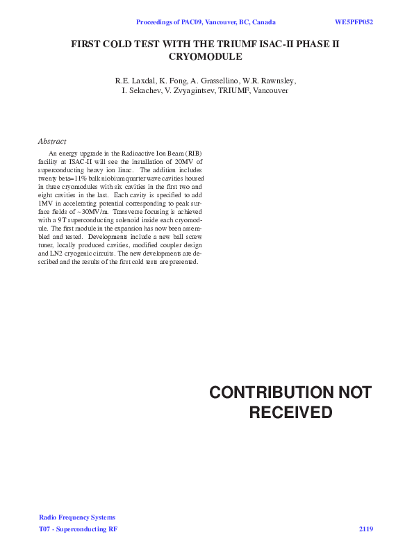 (PDF) First Cold Test with the Triumf Isac-II Phase II Cryomodule