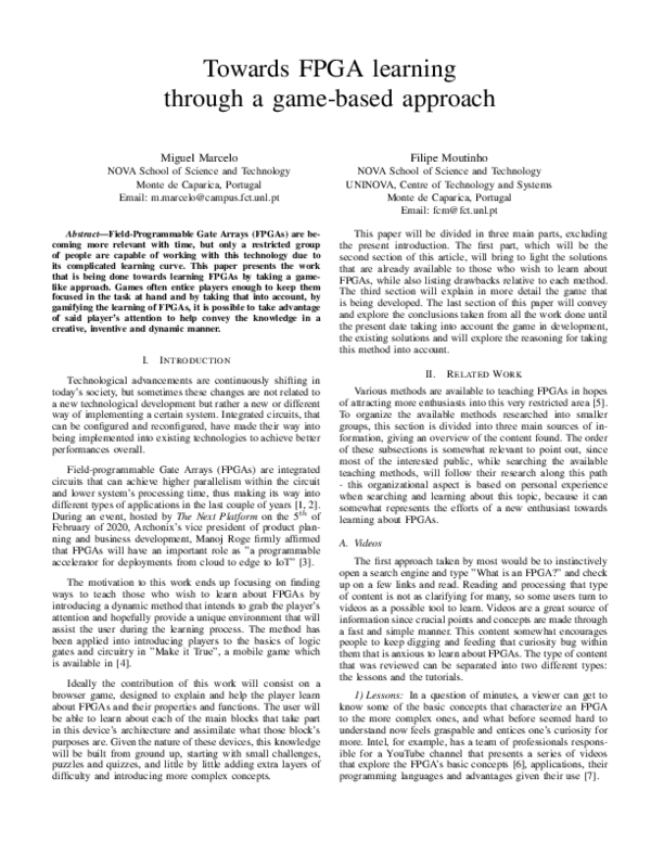 (PDF) Towards FPGA learning through a game-based approach