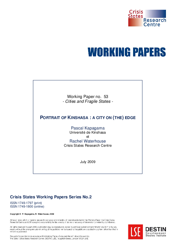 (PDF) Working Paper No. 53. Portrait of Kinshasa: a city on (the) edge