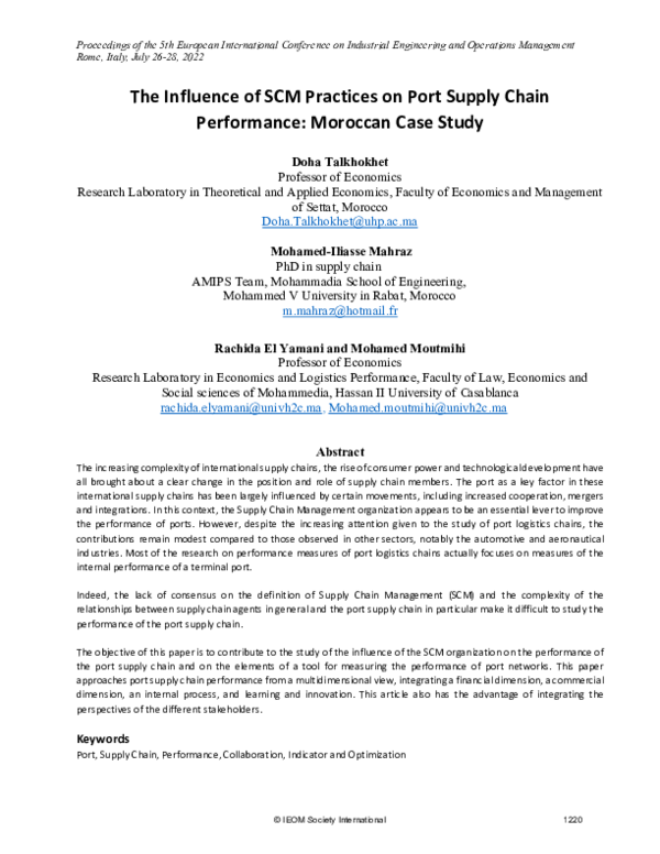 (PDF) The Influence of SCM Practices on Port Supply Chain Performance ...