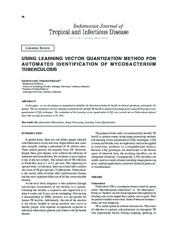 Pdf Using Learning Vector Quantization Method For Automated Identification Of Mycobacterium