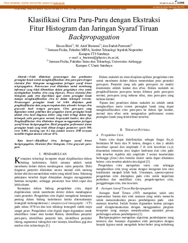 (PDF) Klasifikasi Citra Paru-Paru dengan Ekstraksi Fitur Histogram dan ...