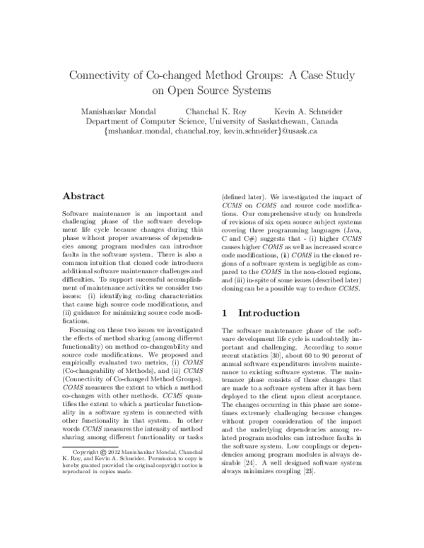 (PDF) Connectivity of co-changed method groups: a case study on open source systems
