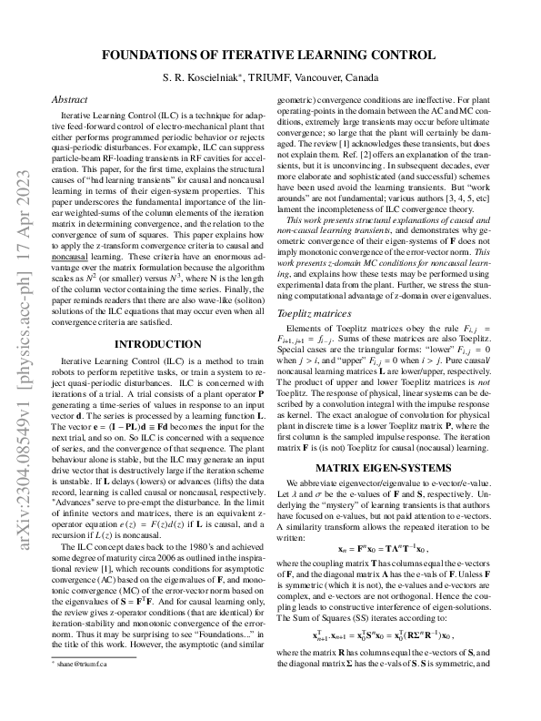(PDF) Foundations of Iterative Learning Control