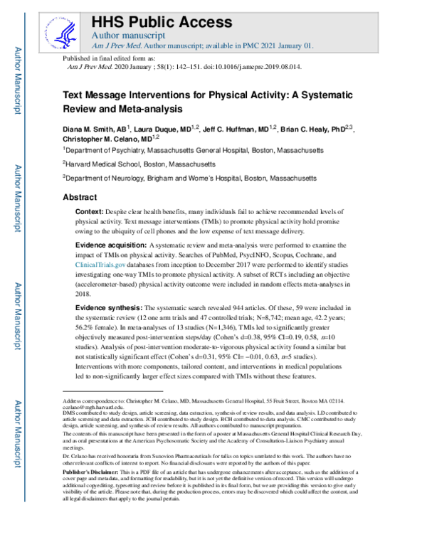 (PDF) Text Message Interventions for Physical Activity: A Systematic Review and Meta-Analysis