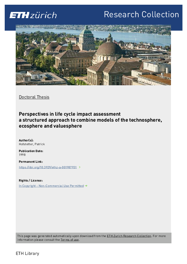 (PDF) Perspective in life cycle impact assessment: A structured approach to combine of the ...