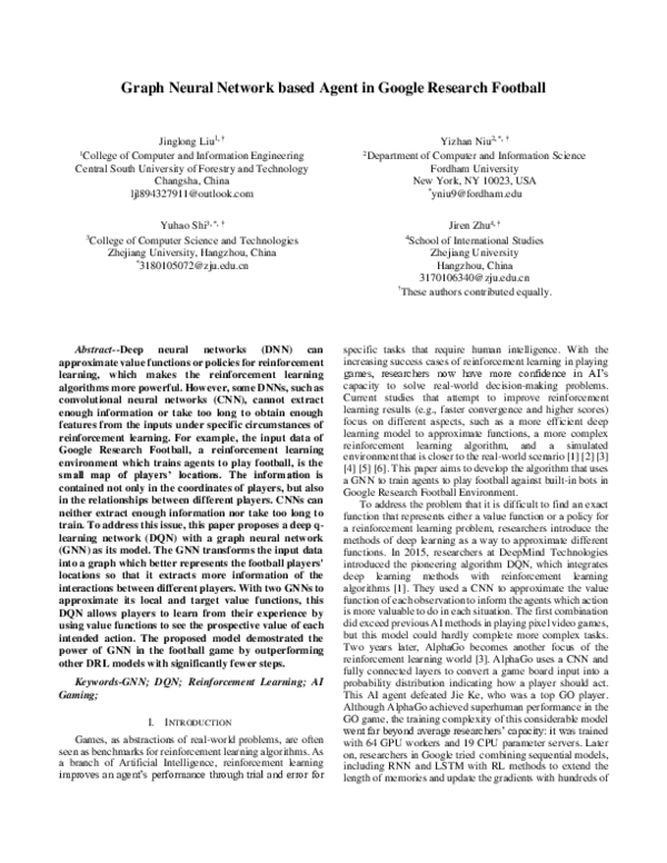 (PDF) Graph neural network based agent in Google Research Football (PDF) Graph neural network based agent in Google Research Football