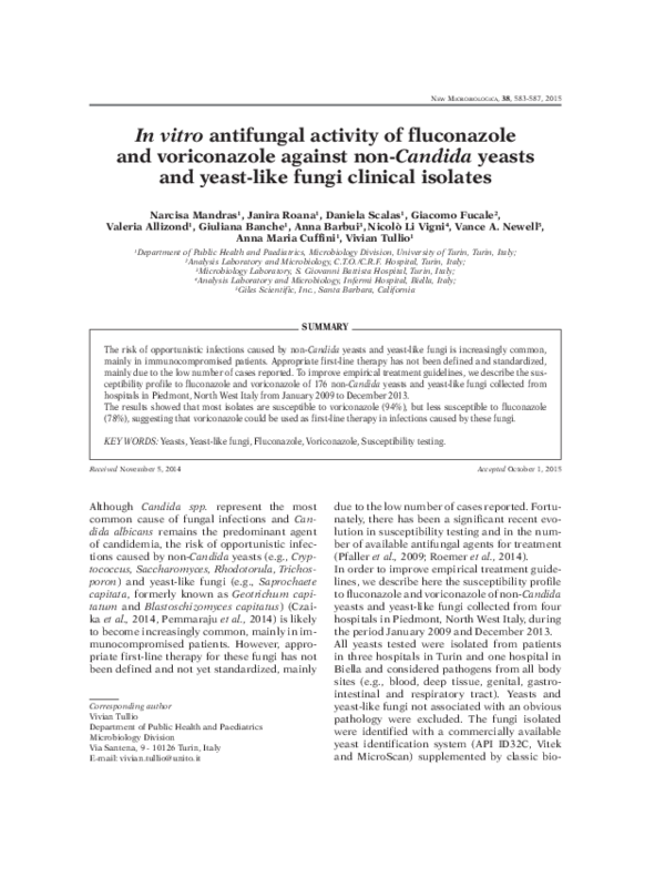 (PDF) In vitro antifungal activity of fluconazole and voriconazole against non-Candida yeasts ...