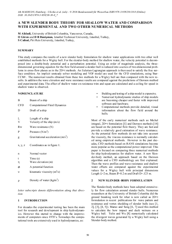 (PDF) A New Slender Body Theory for Shallow Water and Comparison with ...