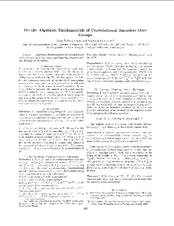 (PDF) On the algebraic fundamentals of convolutional encoders over groups