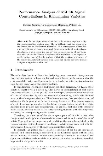 (PDF) Performance Analysis of M-PSK Signal Constellations in Riemannian ...