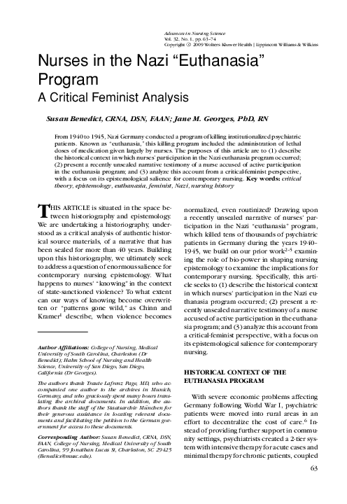 (PDF) Nurses in the Nazi “Euthanasia” Program