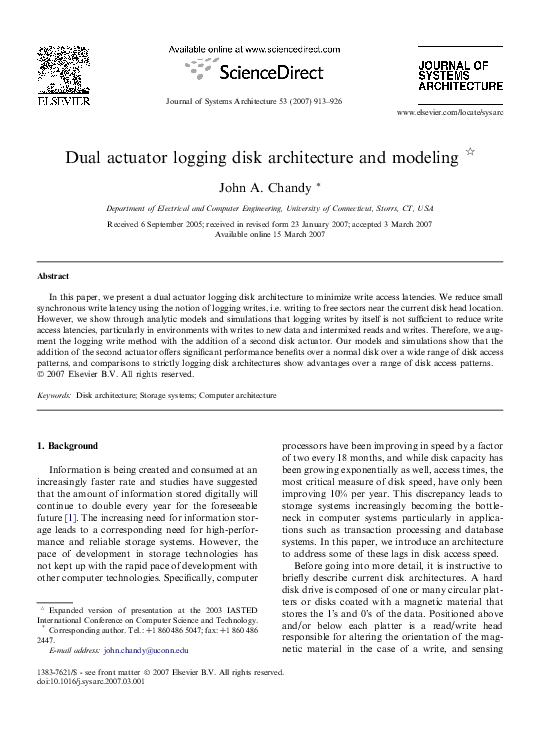 (PDF) Dual actuator logging disk architecture and modeling