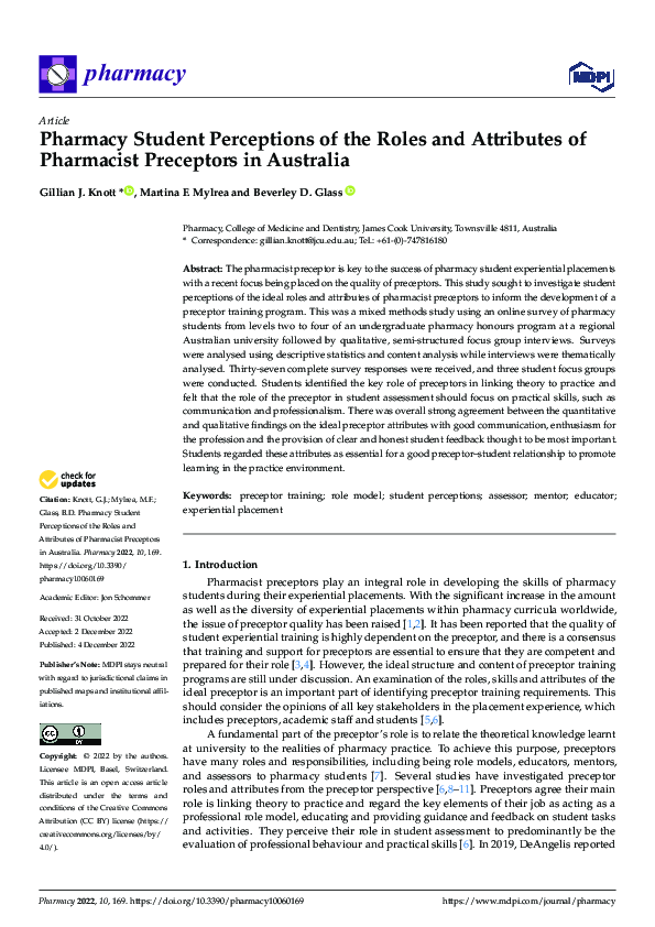 (PDF) Pharmacy Student Perceptions of the Roles and Attributes of ...