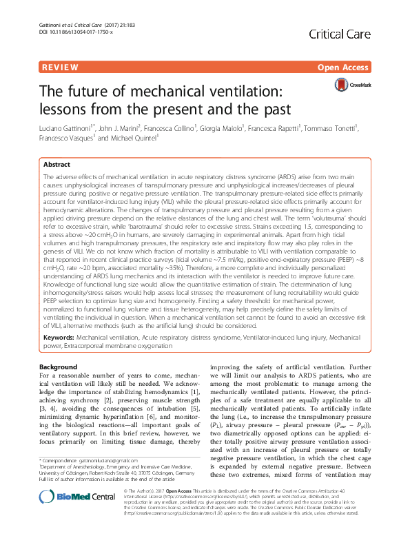 (PDF) The future of mechanical ventilation: lessons from the present ...