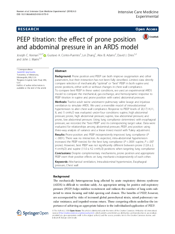 (PDF) PEEP titration: the effect of prone position and abdominal pressure in an ARDS model