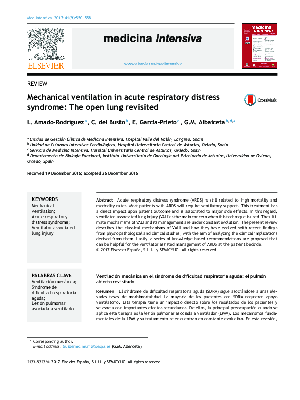 (PDF) Mechanical ventilation in acute respiratory distress syndrome