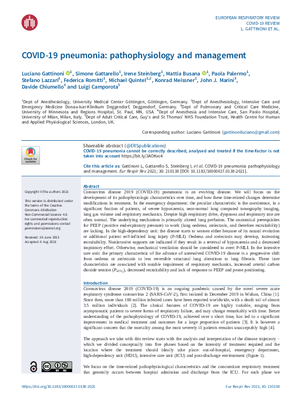 (PDF) COVID-19 pneumonia: pathophysiology and management