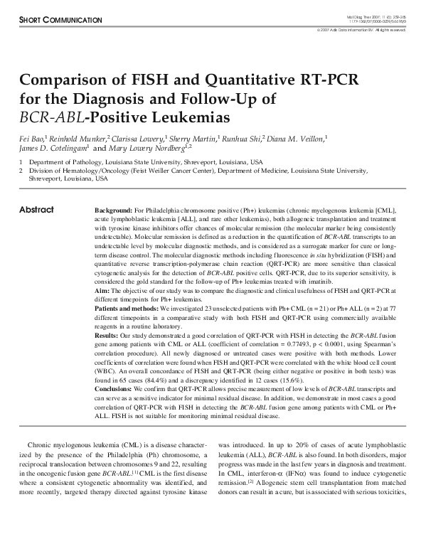(PDF) Comparison of FISH and Quantitative RT-PCR for the Diagnosis and Follow-Up of BCR-ABL ...