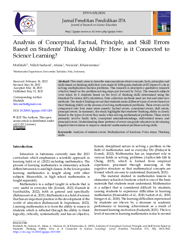 (PDF) Analysis of Conceptual, Factual, Principle, and Skill Errors ...