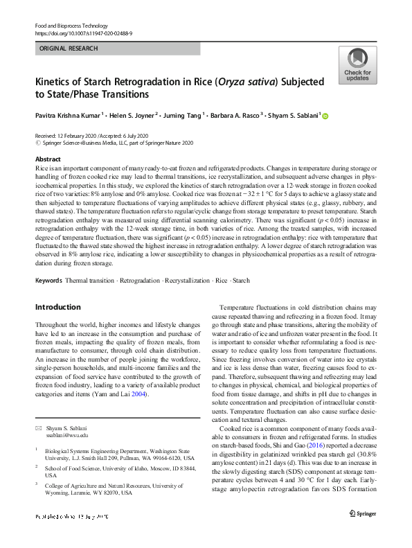 (PDF) Kinetics of Starch Retrogradation in Rice (Oryza sativa ...
