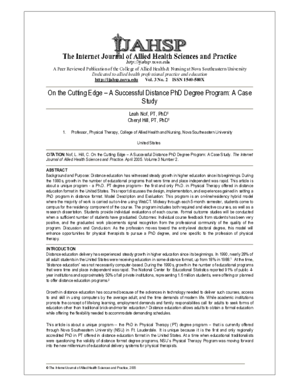 (PDF) On the Cutting Edge – A Successful Distance PhD Degree Program: A ...