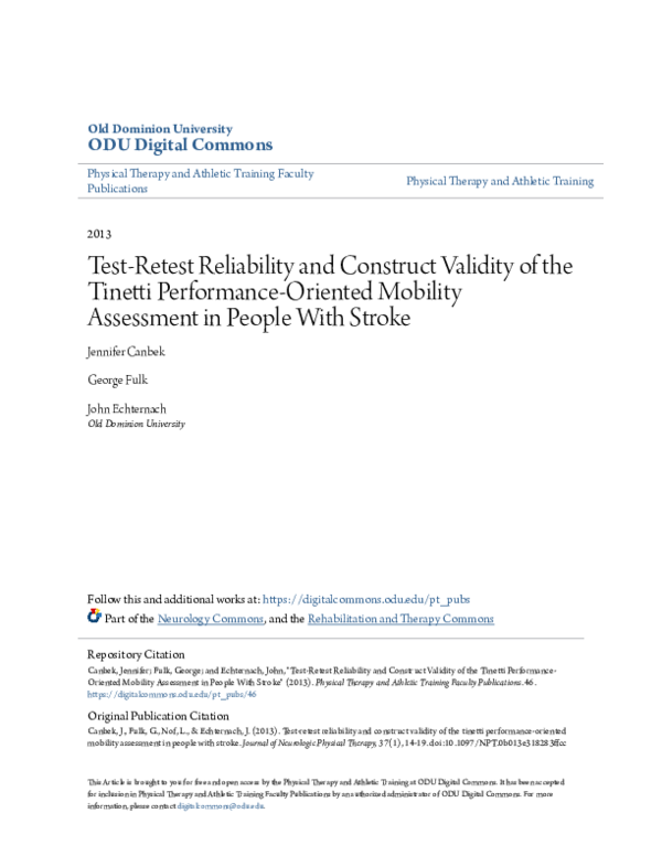 (PDF) Test-Retest Reliability and Construct Validity of the Tinetti ...