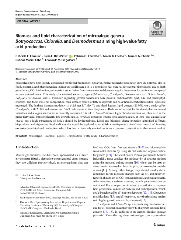 (PDF) Biomass and lipid characterization of microalgae genera Botryococcus, Chlorella, and ...