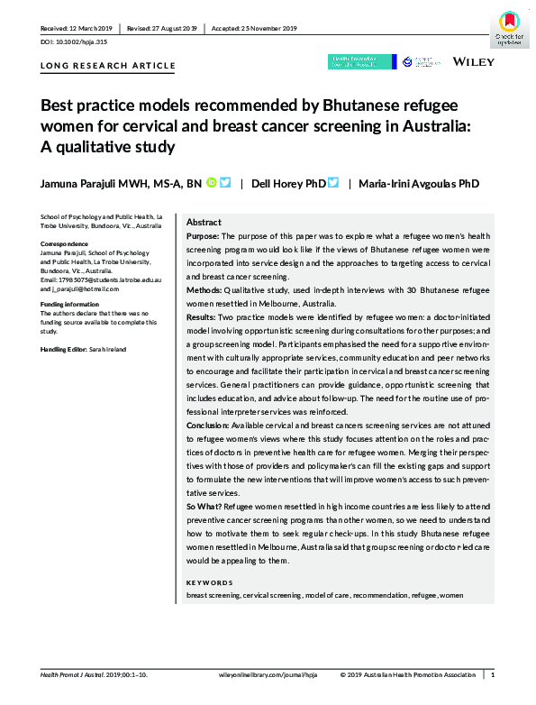 (PDF) Best practice models recommended by Bhutanese refugee women for ...