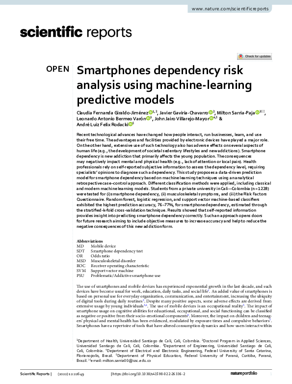 (PDF) Smartphones dependency risk analysis using machine-learning ...