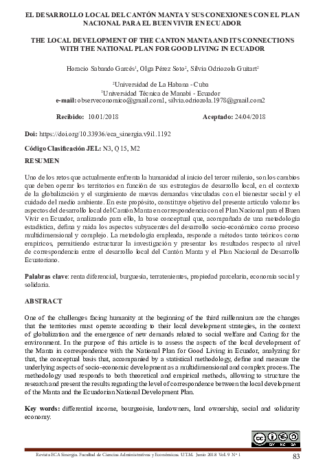 (PDF) El desarrollo local del cantón Manta y sus conexiones con el plan ...