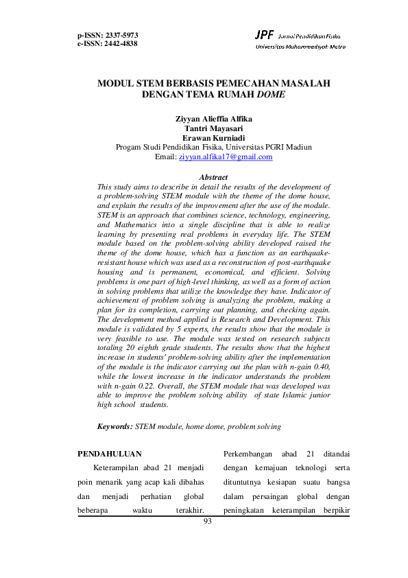 (PDF) Modul STEM Berbasis Pemecahan Masalah dengan Tema Rumah dome