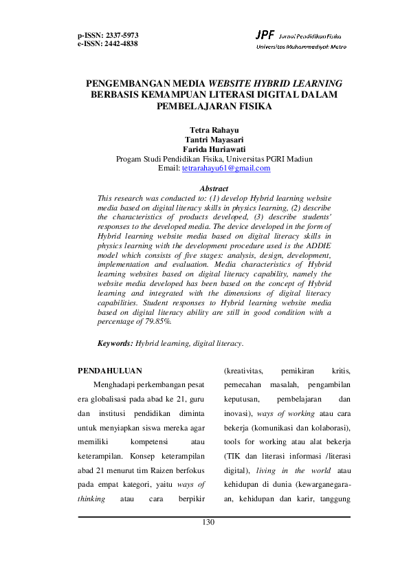 (PDF) Pengembangan Media Website Hybrid Learning berbasis Kemampuan Literasi Digital dalam ...