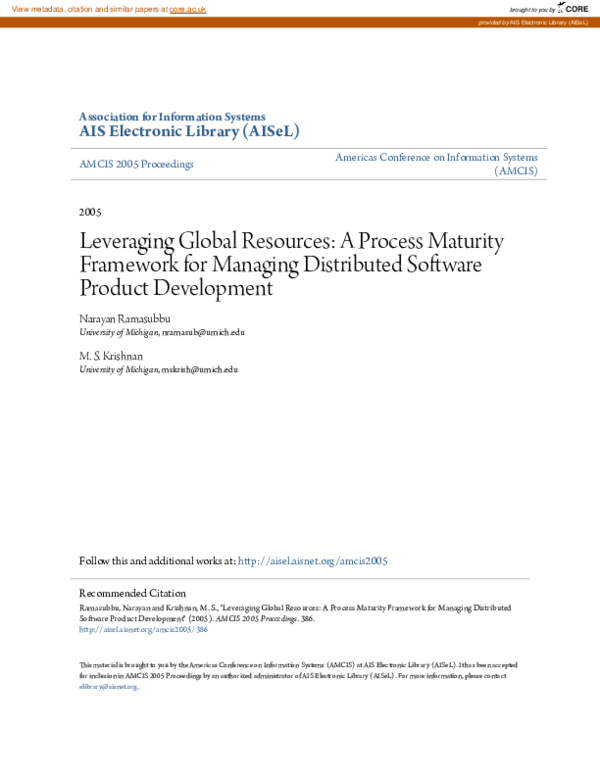 (PDF) Leveraging Global Resources: A Process Maturity Framework for Managing Distributed ...