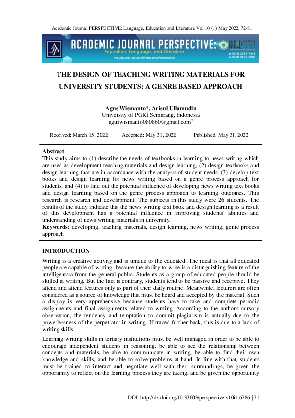 (PDF) The Design of Teaching Writing Materials for University Students: A Genre Based Approach