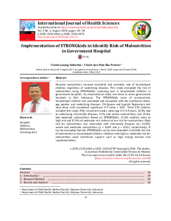 (PDF) Implementation of STRONGkids in identify risk of malnutrition in ...