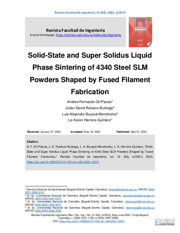 (PDF) Solid-State and Super Solidus Liquid Phase Sintering of 4340 Steel SLM Powders Shaped by ...