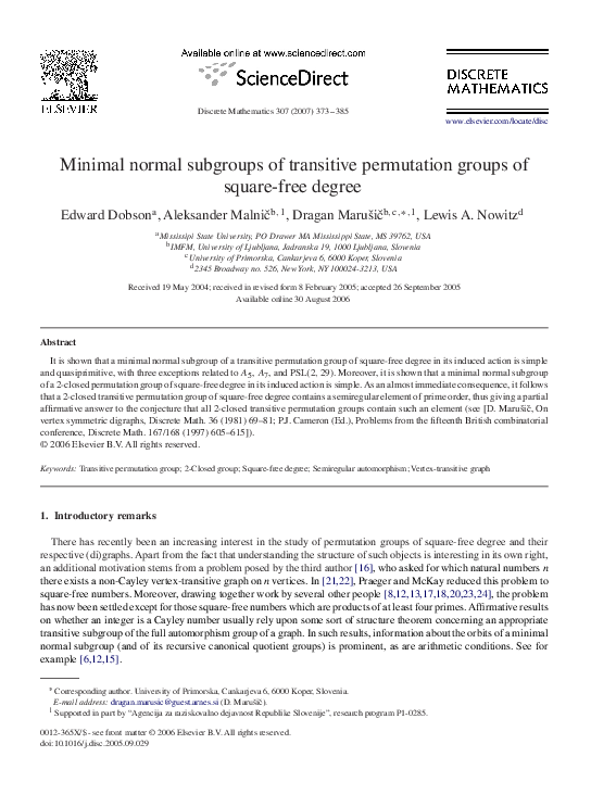 (PDF) Minimal normal subgroups of transitive permutation groups