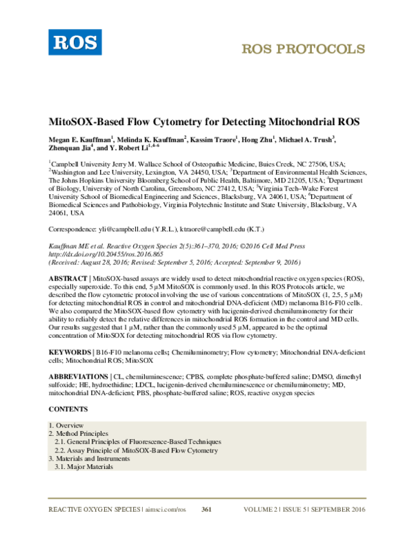 (PDF) MitoSOX-Based Flow Cytometry for Detecting Mitochondrial ROS