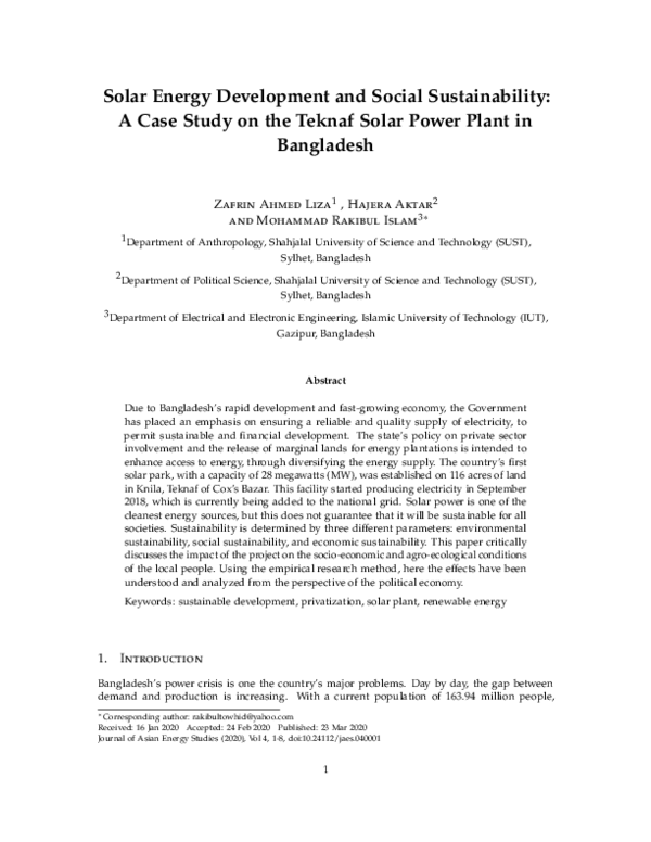 (PDF) Solar Energy Development and Social Sustainability: A Case Study ...