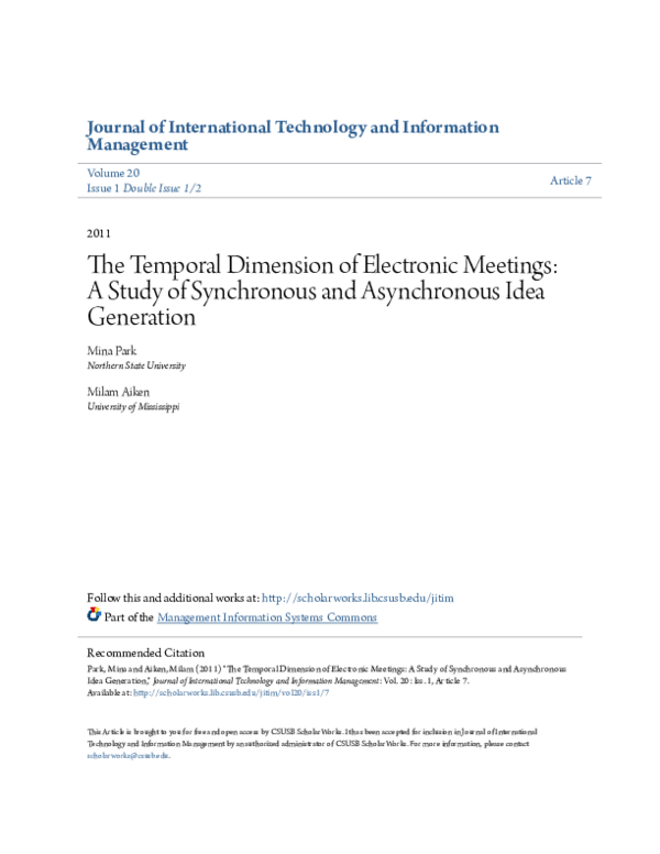 (PDF) The Temporal Dimension of Electronic Meetings: A Study of Synchronous and Asynchronous ...
