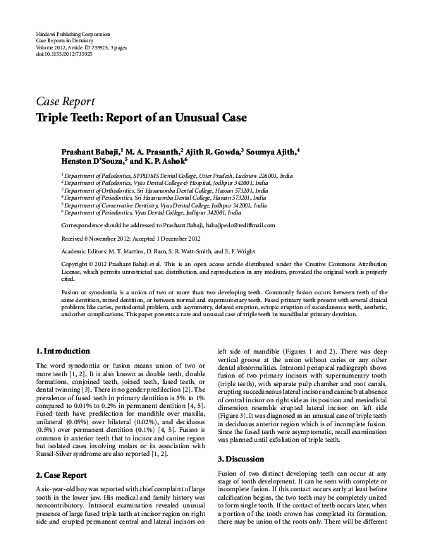 (PDF) Triple Teeth: Report of an Unusual Case